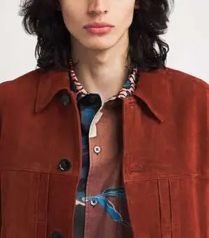 Paul Smith Suede Trucker Jacket With Pleated Detail - Red