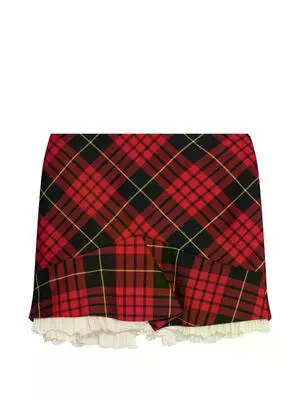 Alexander McQueen Tartan Ruffled Mini Skirt - Red
