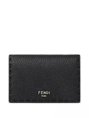 Fendi Stitched Selleria Leather Card Holder - Black
