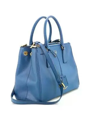 Prada Double Zip Lux Saffiano Leather Small Tote Bag - Blue