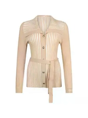 Liu Jo Ribbed Knit Maxi Cardigan With Belt - Neutrals