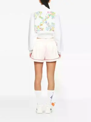 Off-White Cropped Zip-up Sweatshirt With Floral Detail - Pink