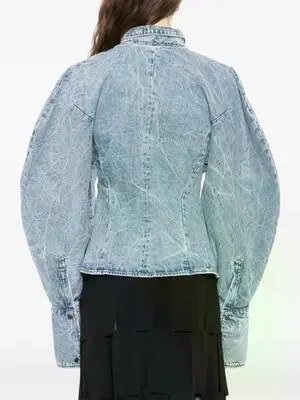 A.W.A.K.E. Mode Denim Puff-sleeve Shirt With Tie Detail