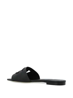 Dolce & Gabbana Dg Logo Leather Flat Sandals - Black