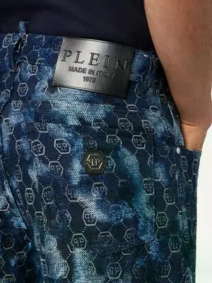 Philipp Plein Monogram-pattern Denim Shorts