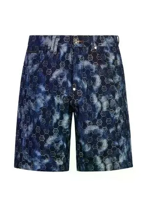 Philipp Plein Monogram-pattern Denim Shorts