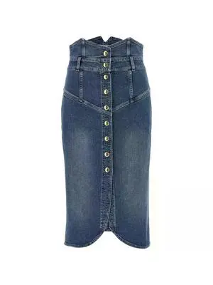 Elisabetta Franchi High Waist Denim Skirt With Cutout Detail - Blue