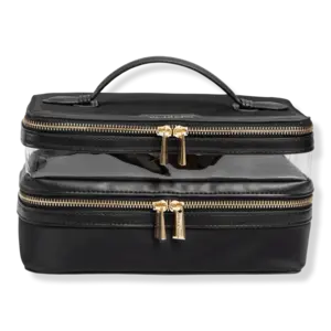 House Of Harlow 1960 Twill Nylon Double Compartment Toiletry Train Case - Black