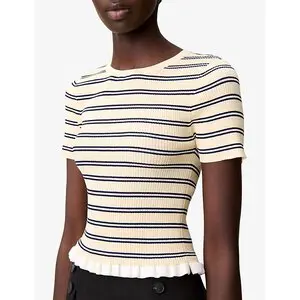 Claudie Pierlot Striped Ruffle Knitted Top