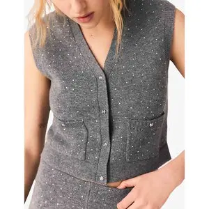 Maje Rhinestone-embellished Knitted Wool Vest Top