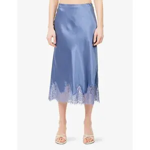 REFORMATION Lace-trim Silk Midi Skirt - Cornflower