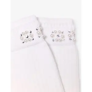 Maje Pearl-embellished Pointelle-knit Cotton-blend Socks