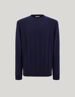 Canali Micro-structured Cotton-modal Blend Crew Neck - Blue