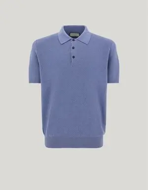 Canali Short-sleeved Air Force Blue Micro Cotton Jacquard Polo Shirt - Light Blue