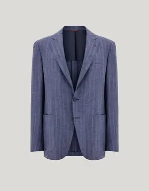 Canali Modern Fit Kei Jacket In Wool, Silk, And Linen Blend - Blue