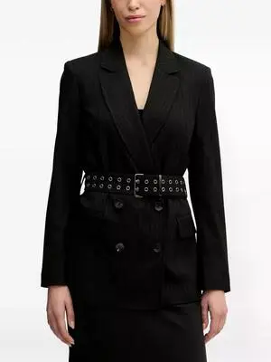 Sisley Pinstripe Belted V-neck Jacket