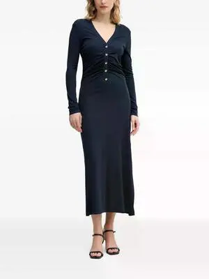 Sisley Buttoned Ruched Midi Dress