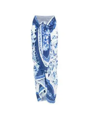Farm Rio Porcelain Garden Floral-print Sarong - Blue