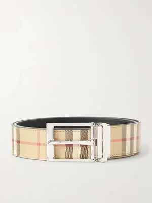 Burberry Burberry 3.5cm Reversible Checked Coated-Leather Belt Beige