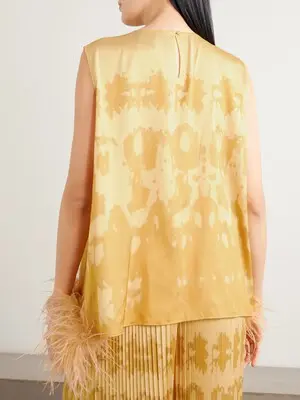 DIMA AYAD Feather-trimmed Tie-dyed Satin Top