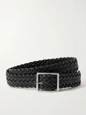 NILI LOTAN Nicola Braided Leather Belt - Black