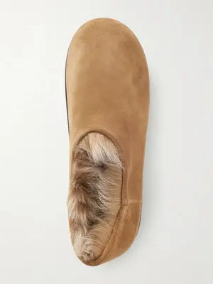 CHRISTEN Shearling-lined Suede Slippers - Neutrals