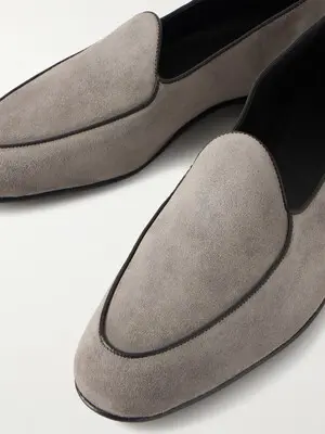 Manolo Blahnik Modena Leather-trimmed Suede Loafers