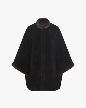 WeWoreWhat Suede Poncho With Faux Fur Trim