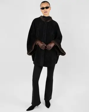 WeWoreWhat Suede Poncho With Faux Fur Trim