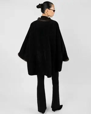 WeWoreWhat Suede Poncho With Faux Fur Trim