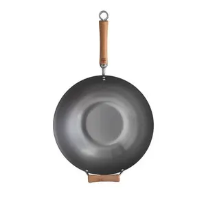 JOYCE CHEN Uncoated Carbon Steel Flat Bottom Wok With Birch Handles