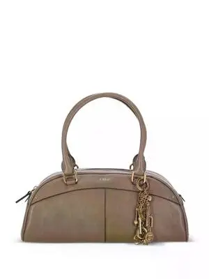 Chloé Leather Shoulder Bag With Logo Charm - Mushroom