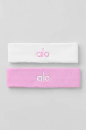 Alo Yoga Glow Terry Cloth Sweatband 2 Pack - Candy Heart Pink/white
