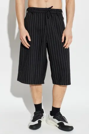 Y3 Pinstripe Pattern Knee-length Shorts - Black