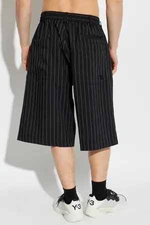Y3 Pinstripe Pattern Knee-length Shorts - Black
