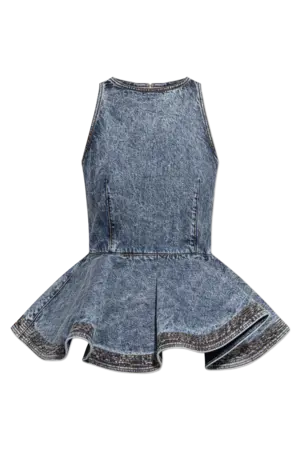 Alaïa Denim Peplum Top - Blue