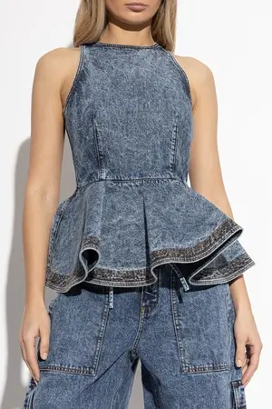 Alaïa Denim Peplum Top - Blue