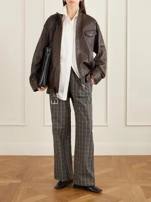 Tibi Belted Leather Bomber Jacket