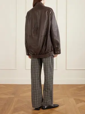 Tibi Belted Leather Bomber Jacket