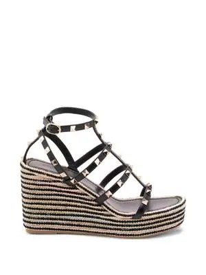 Valentino Garavani Rockstud Espadrille Platform Sandals - Black