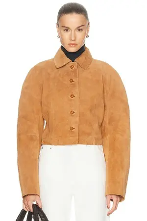 RÓHE Rounded Textured Suede Jacket - Cognac