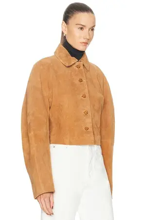 RÓHE Rounded Textured Suede Jacket - Cognac