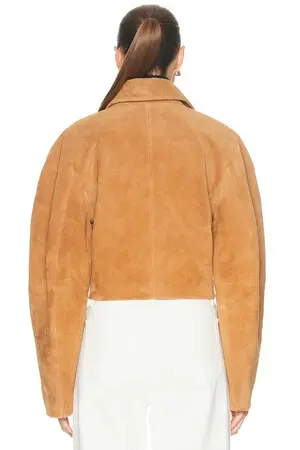 RÓHE Rounded Textured Suede Jacket - Cognac