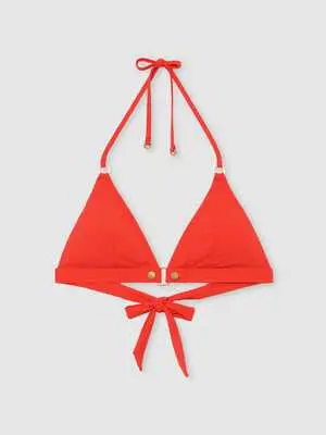 REISS Sandy Triangle Stud-detail Bikini Top - Coral Orange