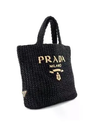 Prada Logo Raffia Small Tote Bag