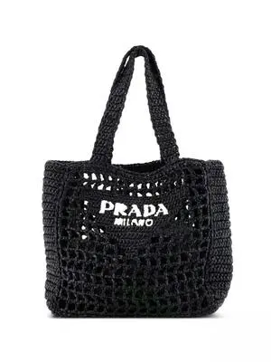Prada Logo Raffia Small Tote Bag
