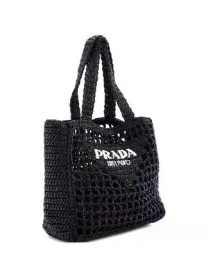 Prada Logo Raffia Small Tote Bag
