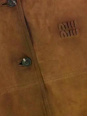 Miu Miu Logo-patch Suede Bomber Jacket - Brown