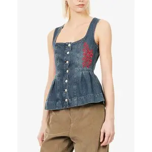 DAMSON MADDER Mitzie Embroidered Denim Top