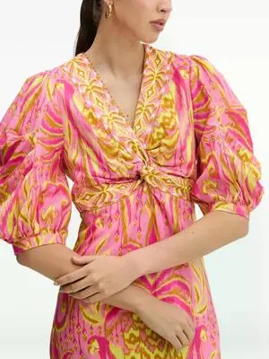 Farm Rio Printed Puff-sleeve Midi Dress